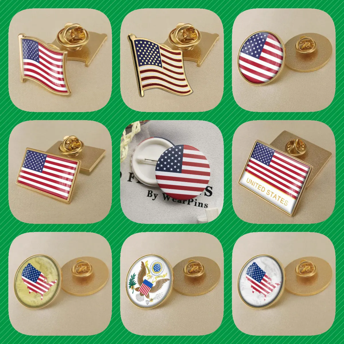 United-States-American-Map-Flag-National-Emblem-Brooches-Badges-Lapel ...