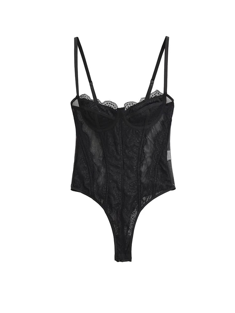 Body camisola con aros de encaje negro para mujer, monos sexys de ...