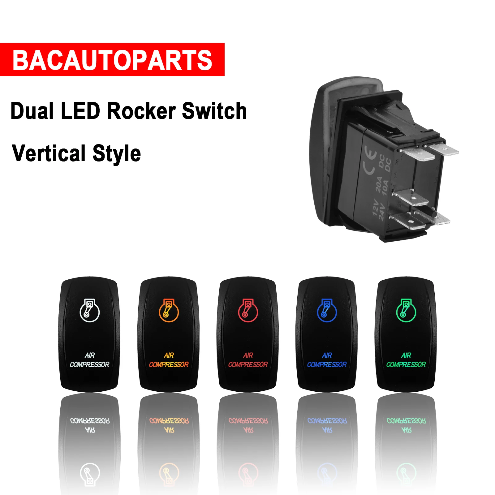 12V-SPST-5PIN-ON-OFF-Dual-LED-Light-AIR-COMPRESSOR-Rocker-Switch-For ...