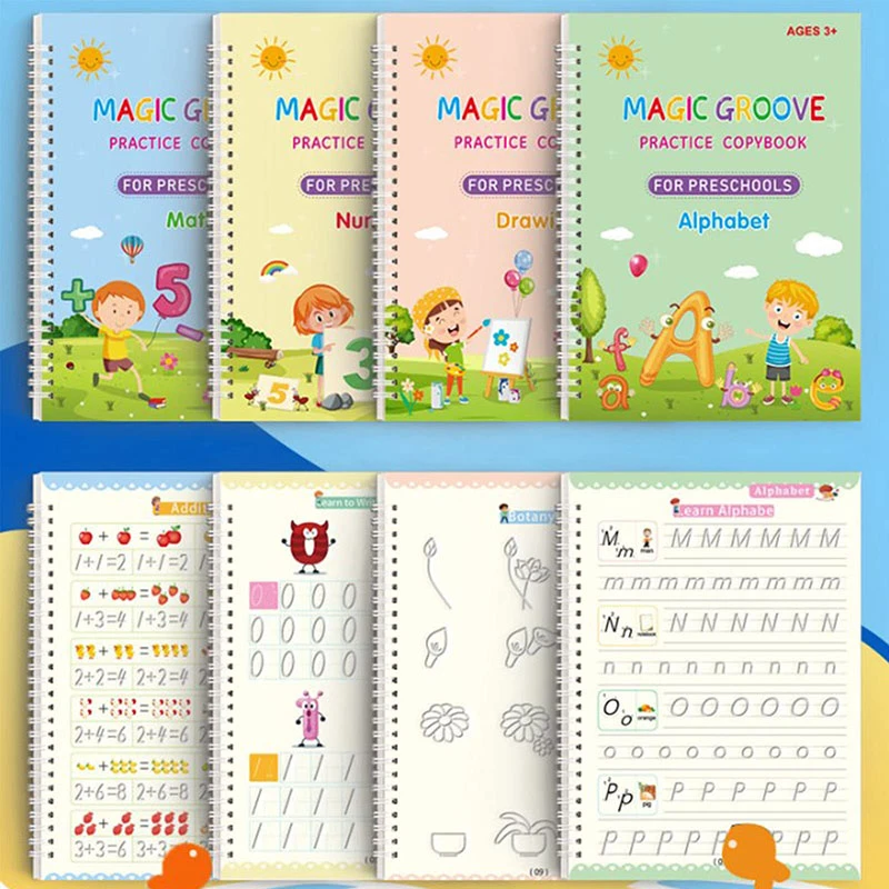 4 Books/set Children's Groovd Magic Copybook Grooved Handwriting Book ...