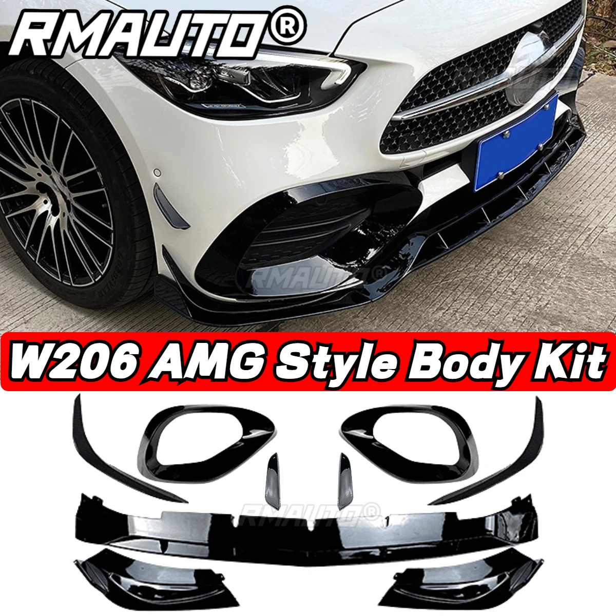 W206 Front Lip AMG Style Body Kit Front Bumper Spoiler Side Splitter ...