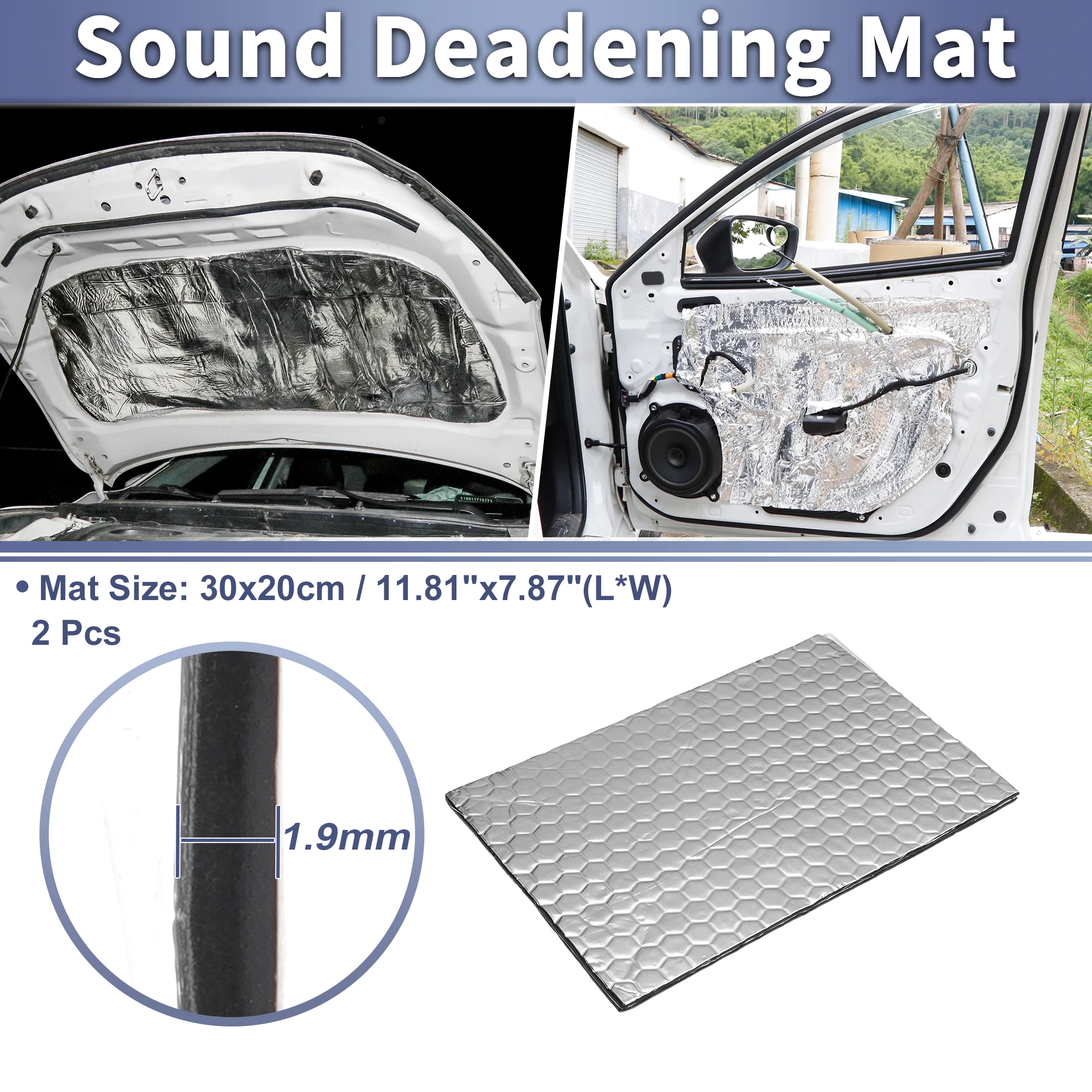 UXCELL 2Pcs 1.9mm Sound Deadener Mat Butyl Rubber Silver Tone Hexagon ...