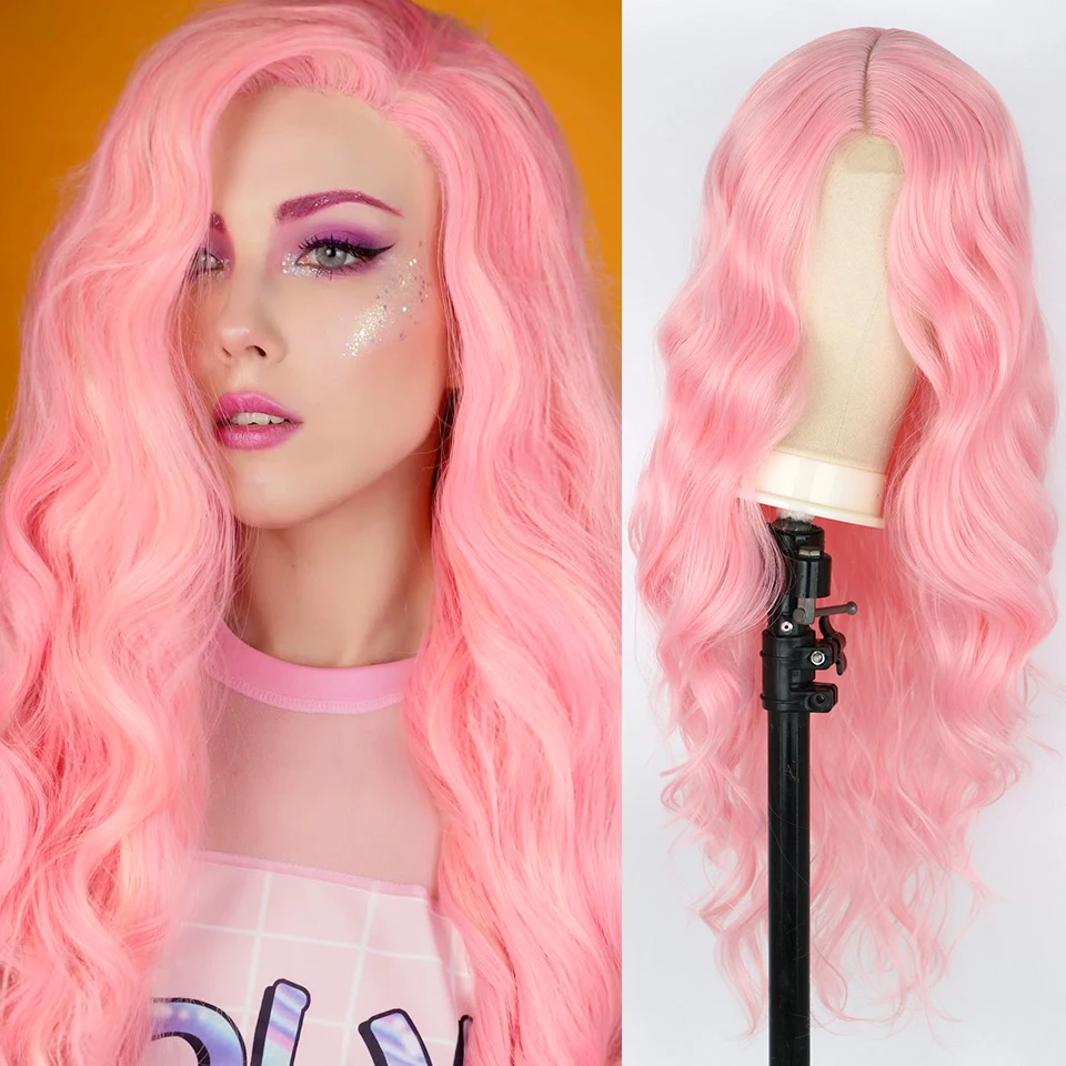 MONIXI-Synthetic-Cosplay-Pink-Wig-Long-Wavy-Wigs-for-Women-Black-Orange ...