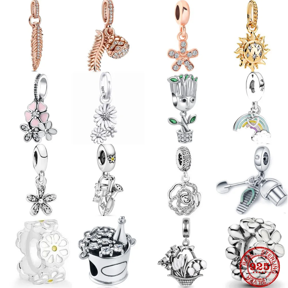 New-925-Sterling-Silver-Watering-Can-Trowel-Dangle-Fine-charm-beads-fit ...