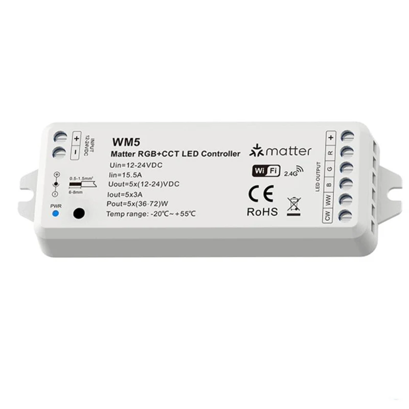 12-24VDC-5CH-3A-Matter-WiFi-RGB-CCT-LED-Controller-WM5-Smart-LED-Dimmer ...
