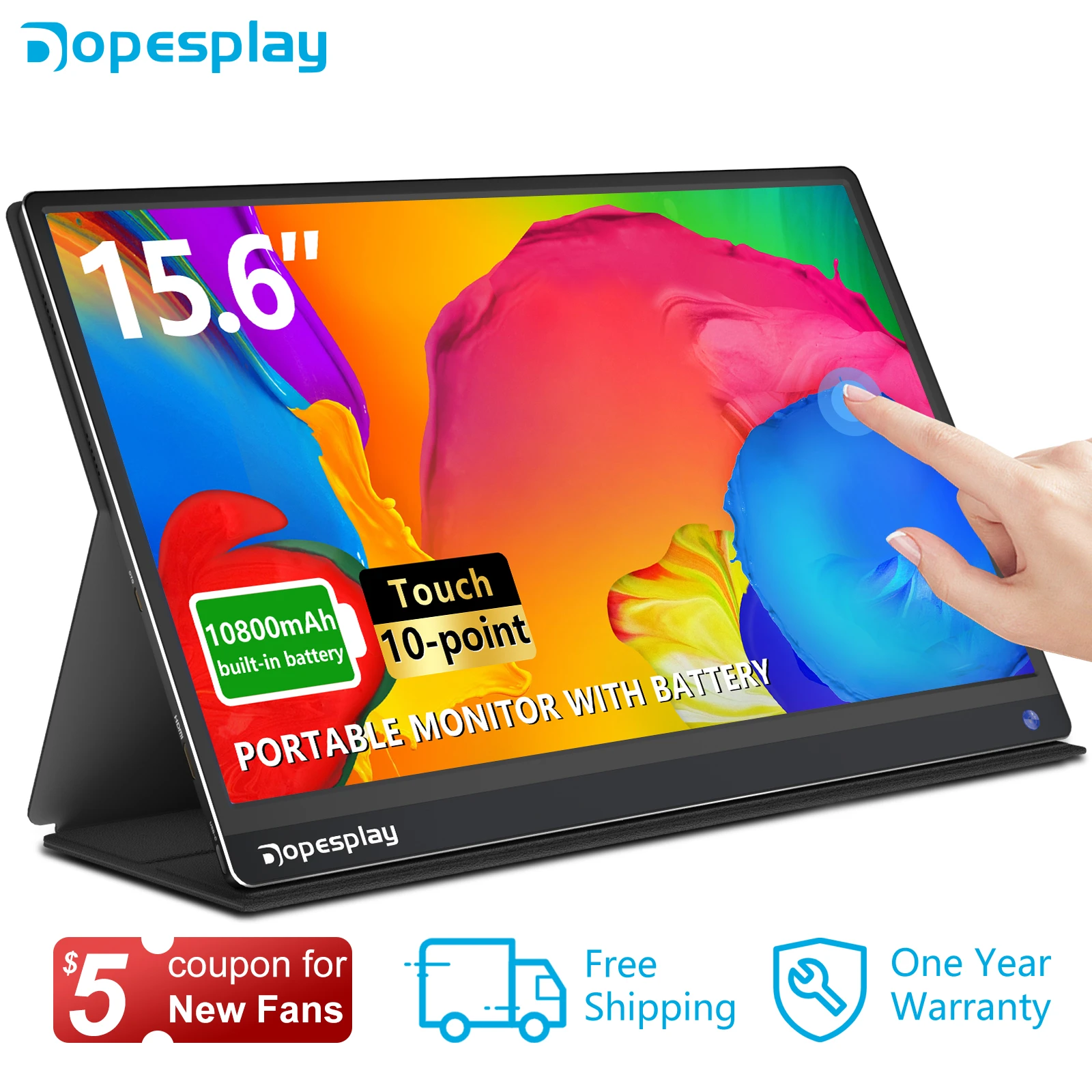 Dopesplay monitor de tela sensível ao toque portátil embutido 10800mah bateria para computador ...