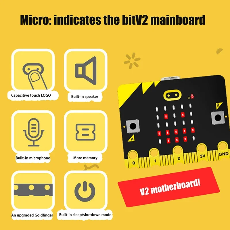1Pcs Bit V2 Micro Bit Go Edition BBC Microbit For Kids DIY Development ...