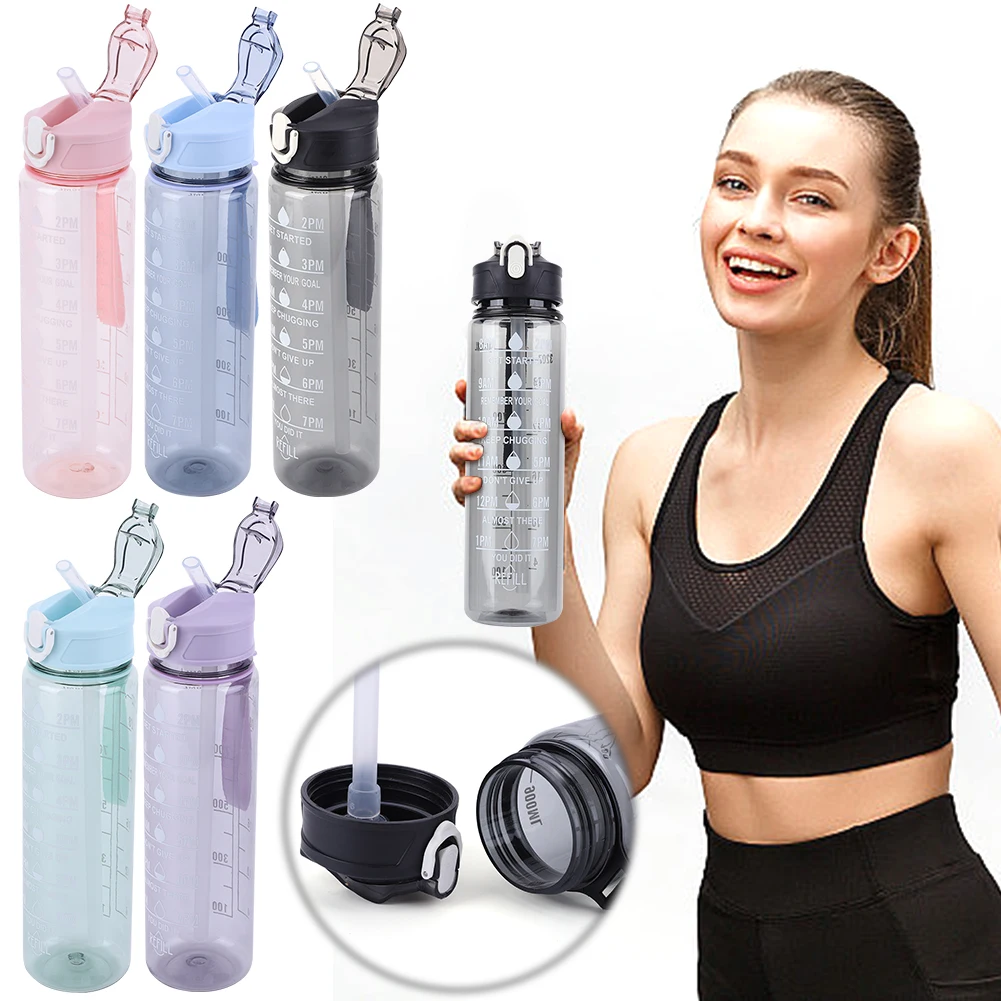 800ml Portable Drinking Cup with Straw & Handle Outdoor Travel Bottle ...