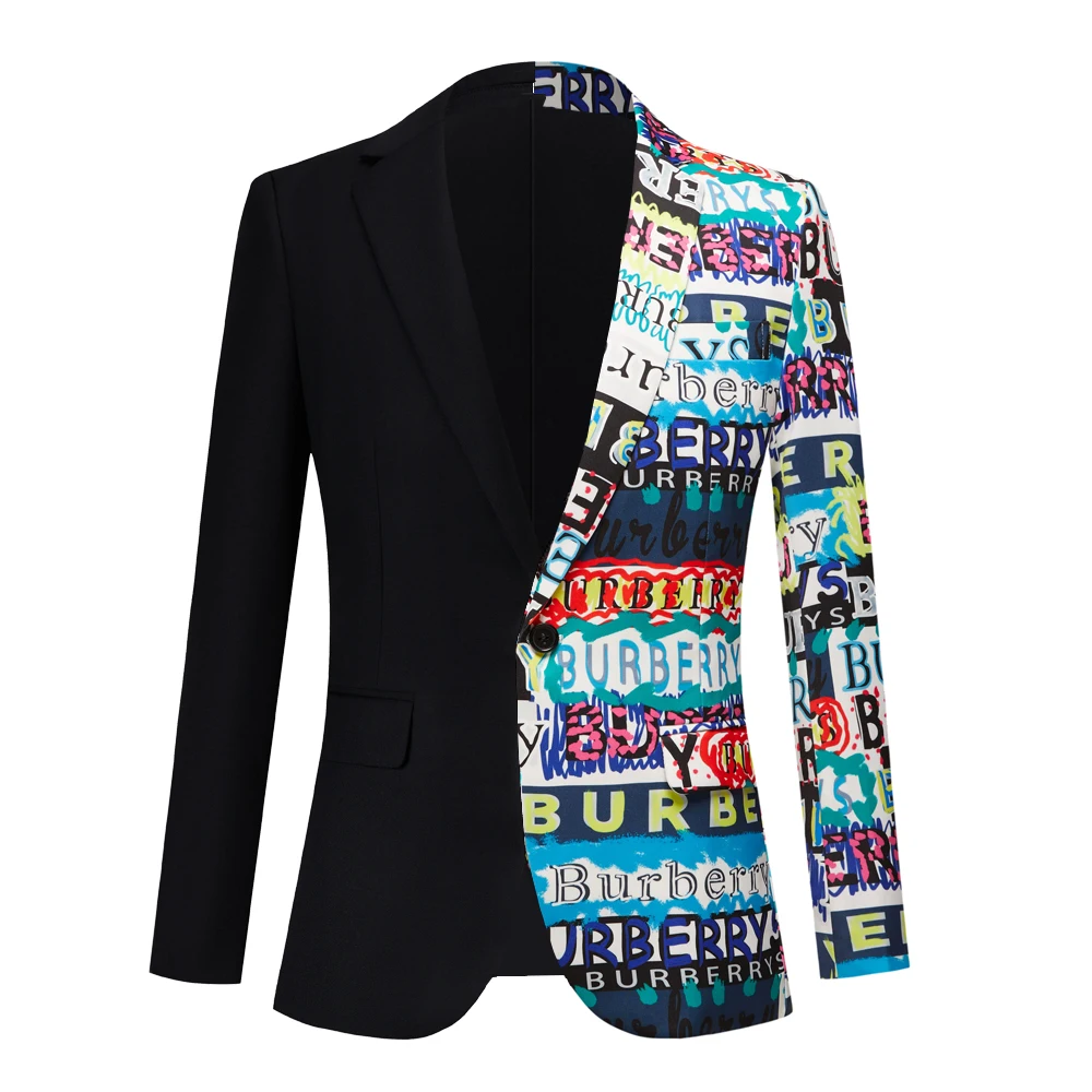 Fashion-Houndstooth-Patchwork-Suit-Jacket-Men-Splicing-Design-One ...