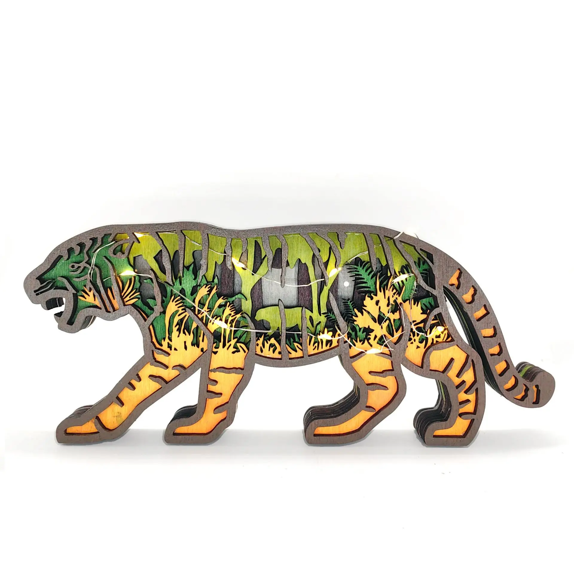 New-Figures-Wooden-Carved-Tiger-Statue-with-Led-Light-Cute-Room-Home ...