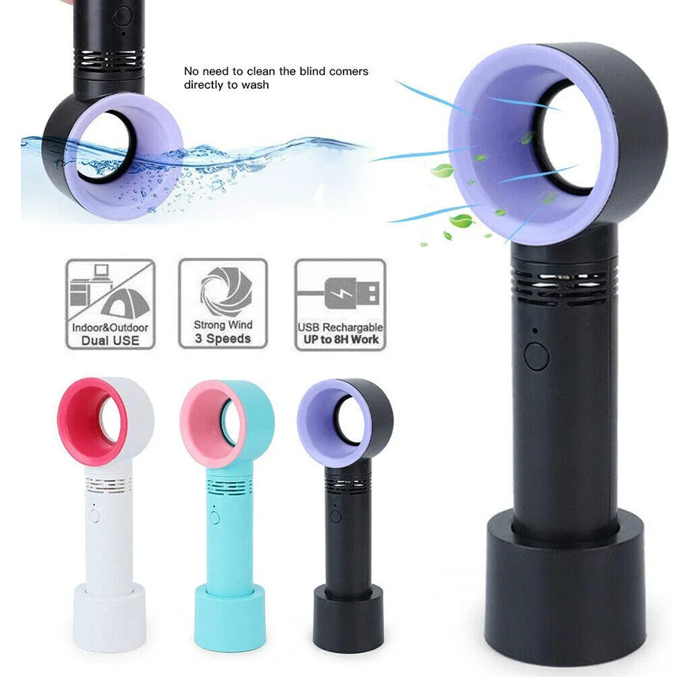 Mini-Portable-Handheld-Bladeless-Fan-USB-Rechargeable-3-Speed-Electric ...