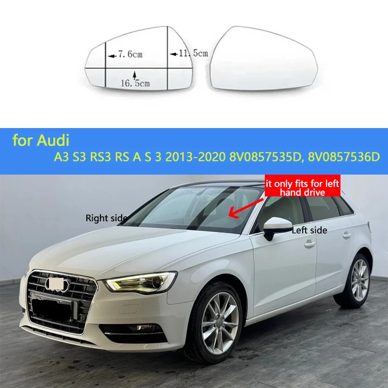 Auto parts for Audi A3 S3 RS3 RS A S 3 2013-2020 Left & Right Side Mirror Glass Rearview ...