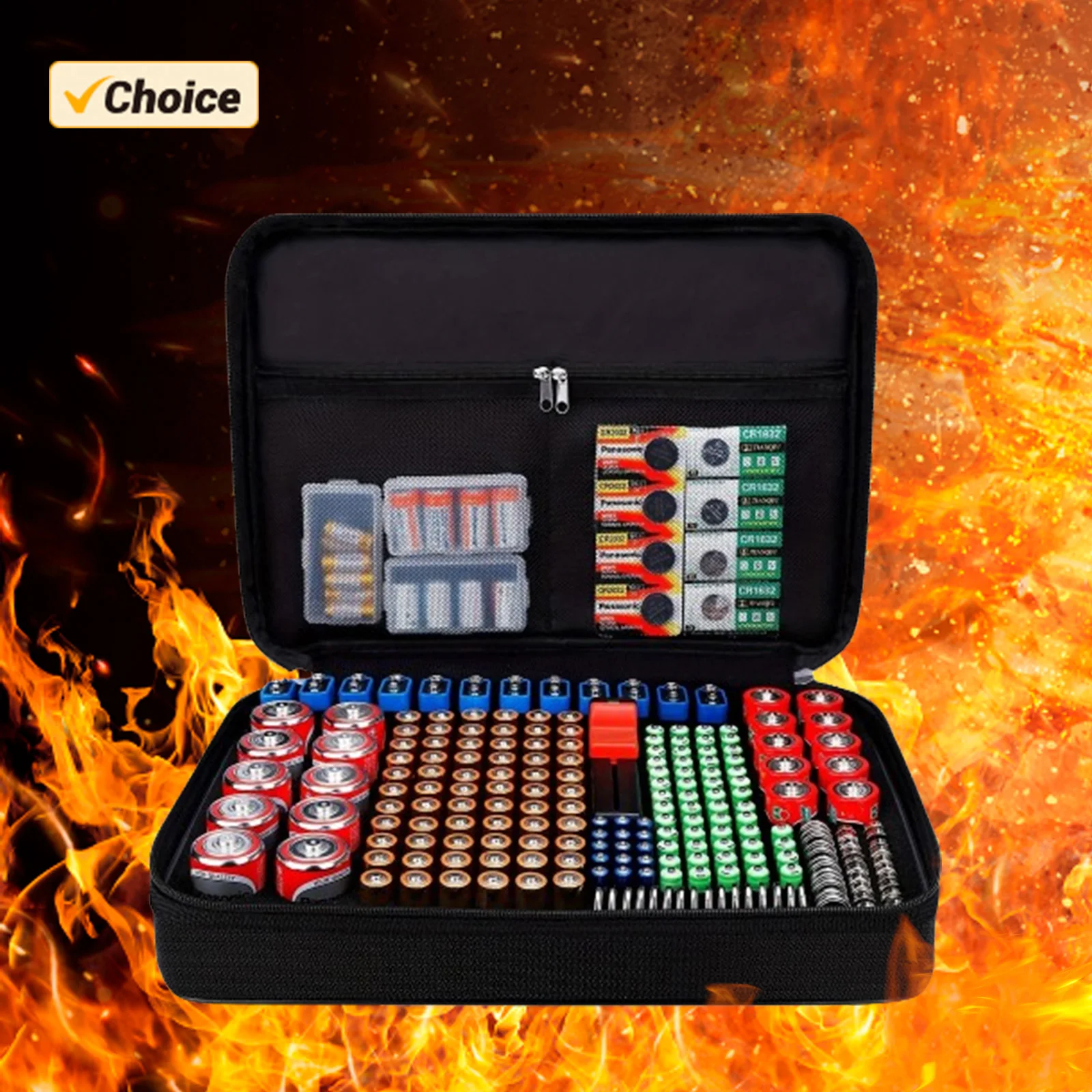 Battery Organizer Storage Box with Grid Partition Zipper Fireproof ...