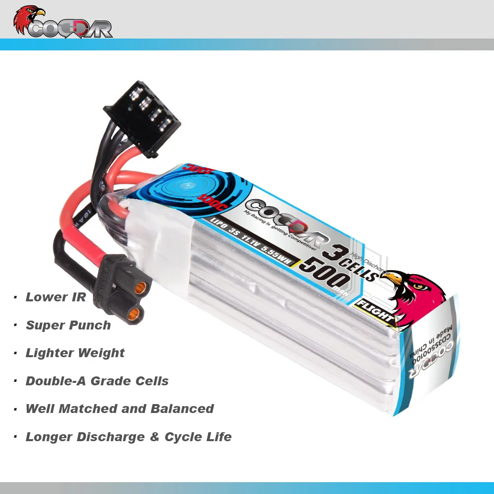 CODDAR RC 리포 배터리, 500MAH 3S 11.1V 100C XT30, FPV, 이쑤시개 드론, 씨네후프 시네로그, 씨네후프, 작은 헬기 비행기 장난감 ...