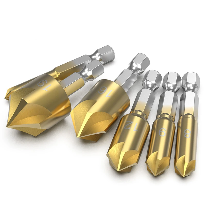 3/6Pcs Verzinkboor Boor 세트 1/4 ''Hex 섕크 Hss 5 Fluit Verzinkboor 90 Graden Hout Afkanten 커터 ...