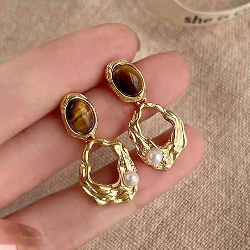 Minimalism Irregular Gold Color Hollow Pearl Stud Earrings for Women ...