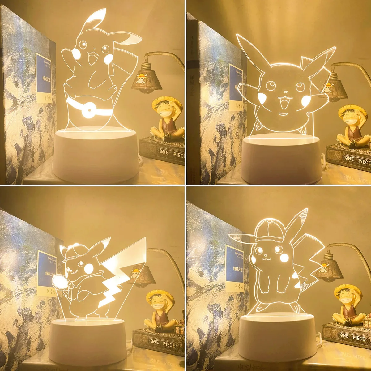 Pokemon Pikachu 3D Night Light Cute Anime Soft Light Bedroom Bedside ...