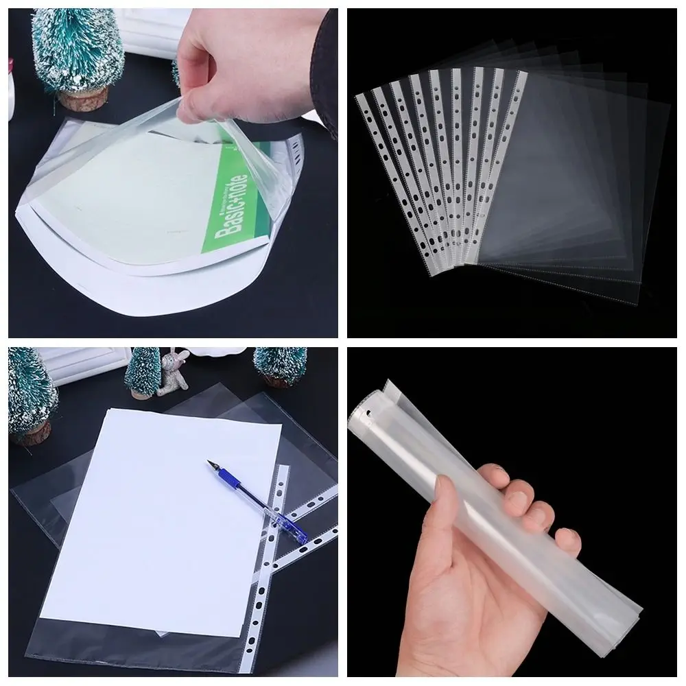 100PCS Transparent A4 Loose-leaf File Pocket 11 Holes File Classify ...