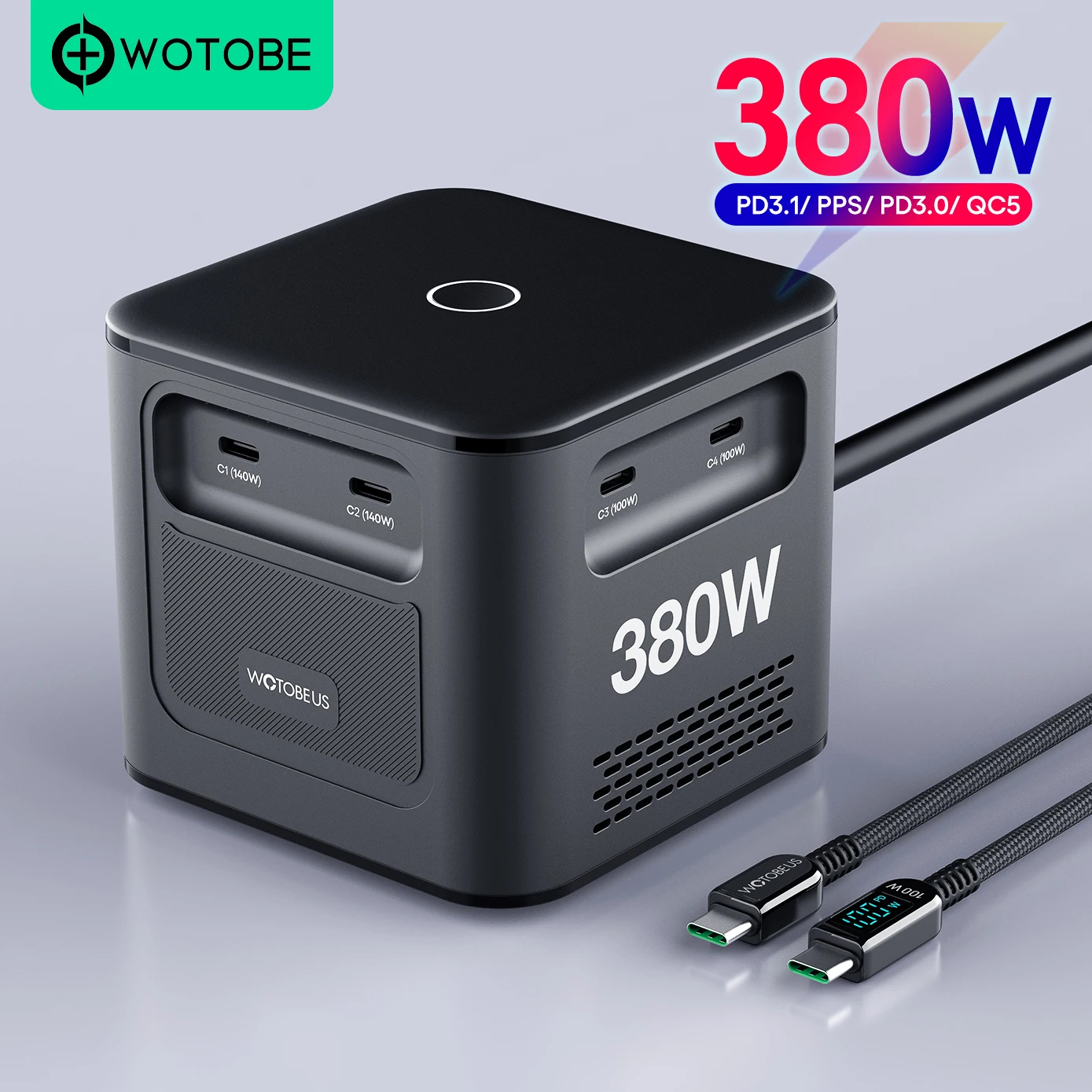 380W GaN 3 Pro USB-C Fast Charger, WOTOBE 8-port PD3.1 140W PD100W PPS ...