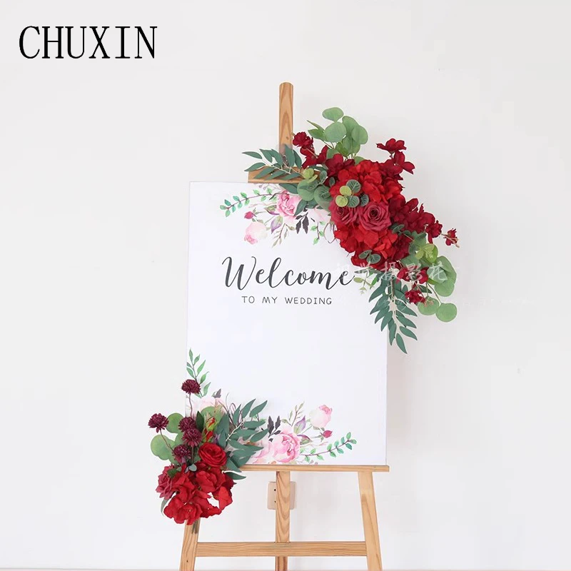 Rose-Hydrangea-Green-Leaf-Welcome-Sign-Flower-Row-Wedding-Party ...