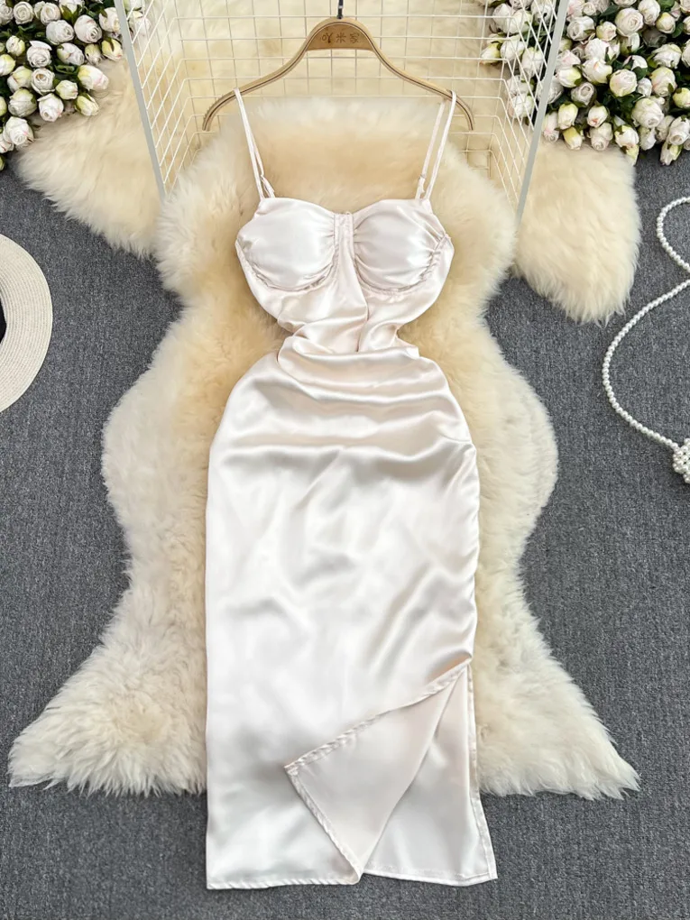 Foamlina-Summer-Korean-Women-Satin-Dress-Elegant-Square-Collar ...