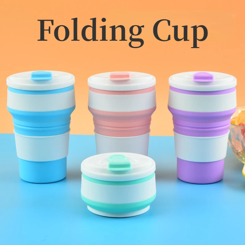 350ML Silicone PP Folding Cup Collapsible Mug With Cover Coffee Travel ...