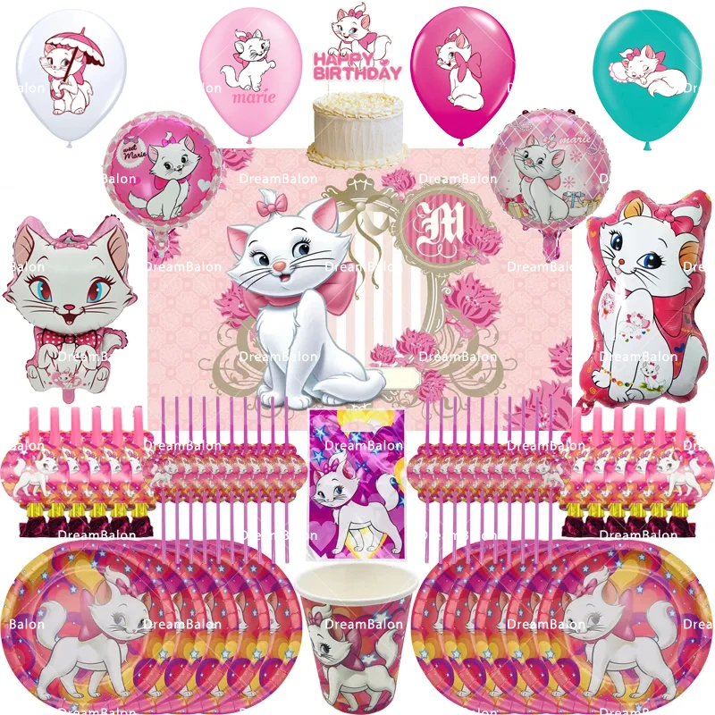 Marie-Cat-Theme-Balloon-Tableware-Paper-Cup-Plate-Banner-Pink-Girl ...