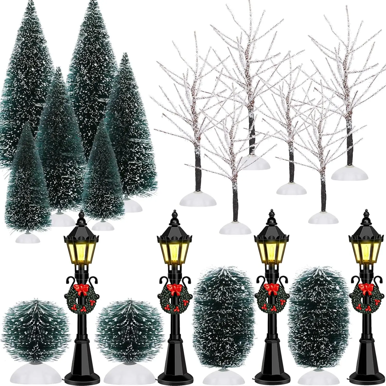 20pcs Mini Christmas Tree Snow-Covered Branch Village with Lights for ...