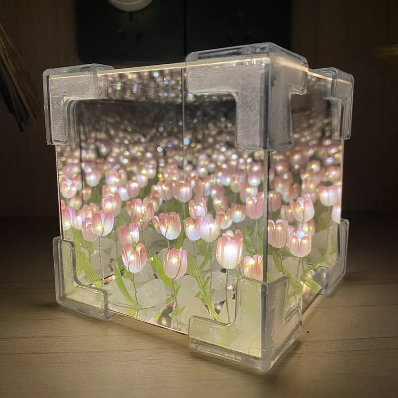 Diy-Spiegel-Tulp-Lamp-Night-Cube-Driedimensionale-Bloem-Nachtlampje ...