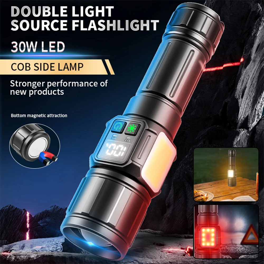 Long-range Tactical Torch High Power LED Flashlight Powerful COB Side ...