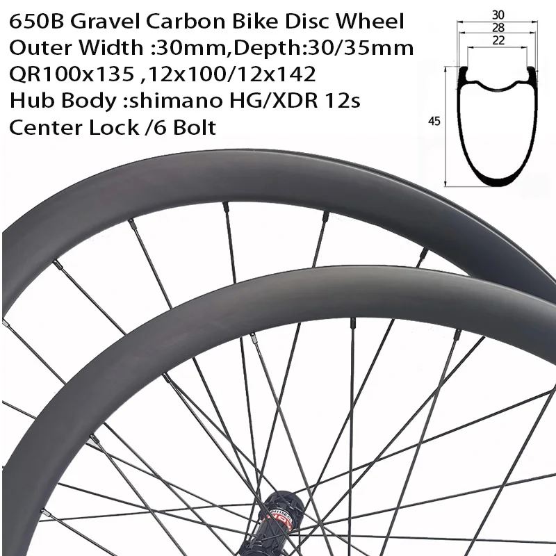 650B Gravel Carbon Bike Wheelset Road Disc Carbon Wheels Tubeless ...