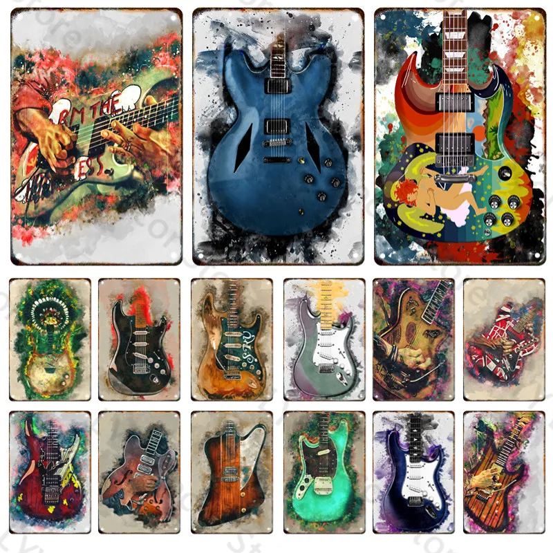 Creative Graffiti Band Hand Fiddle Tin Painting Metal Signage Vintage ...