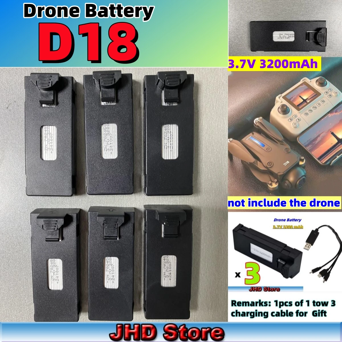 JHD para pantalla D18 RC Drone batería Drone batería para D18 RC Drone ...