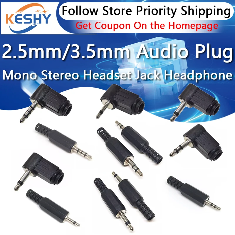 5-50PCS 2.5mm / 3.5mm Audio Plug Mono Stereo Headset Jack Headphone ...
