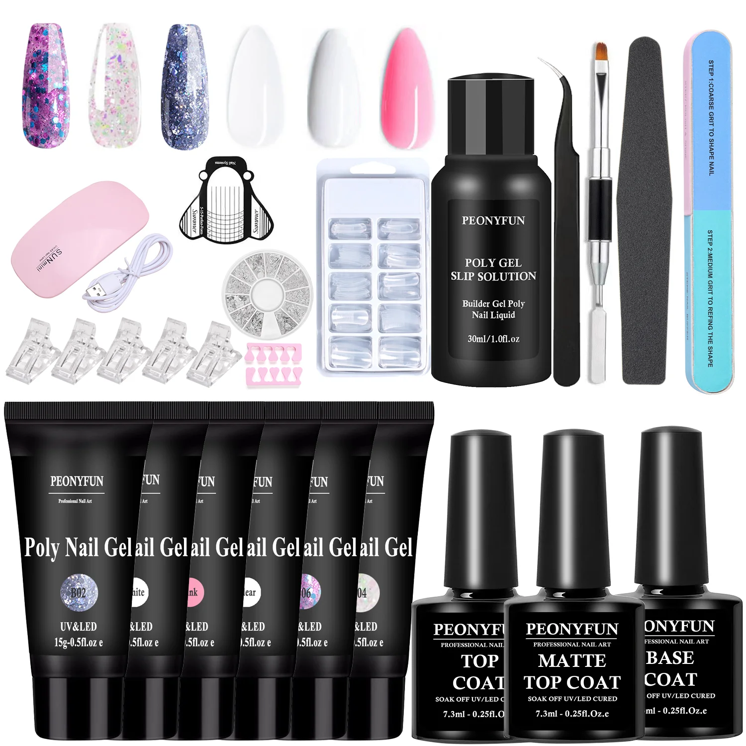 Poly Nail Extension Gel Kit - 6 Color Poly Nails Gel Kit Builder Glue ...