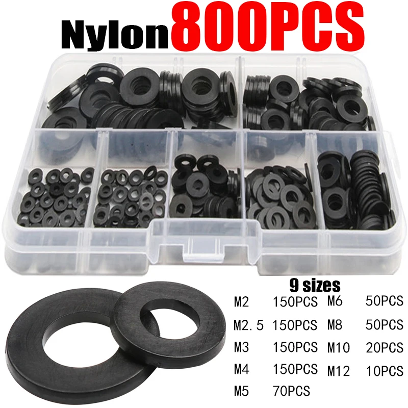 800pcs-Nylon-Washers-Plastic-Insulation-Spacers-Seals-Gasket-Ring-Kit ...