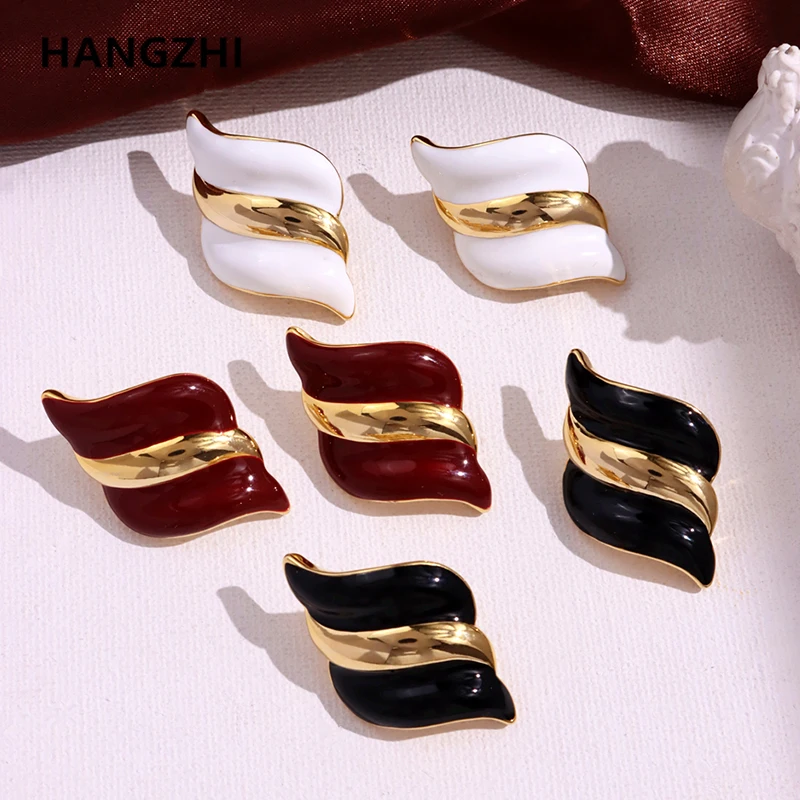 HangZhi-Enamel-Wave-Shape-Stud-Earring-Geometric-Wing-Drip-Oil-Vintage ...