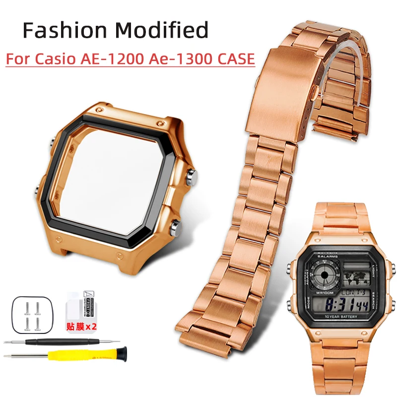 Ae1200 Rose gold For Casio Case Kit Modified Metal AE-1200 Ae-1300 ...