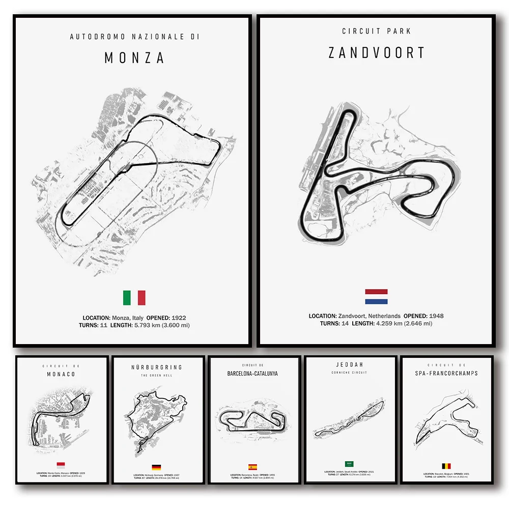 Retro Formula One Imola Monaco Monza Track Circuit Canvas Print F1 Wall ...