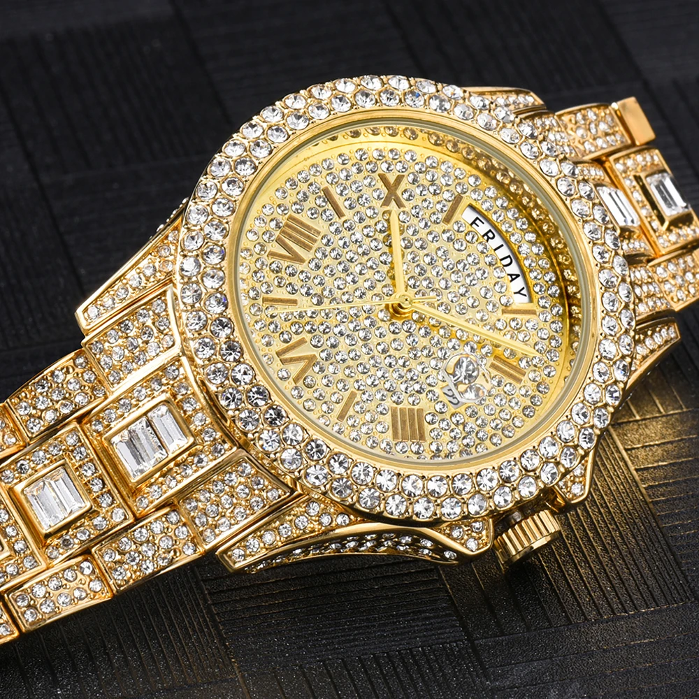 Watch Full Diamond Men Watches | Blinged Watches Waterproof Men ...