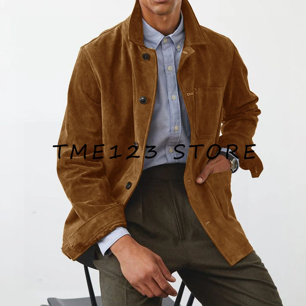 Men's New Suede Jacket Business Casual Single Breasted Jacket Man ...