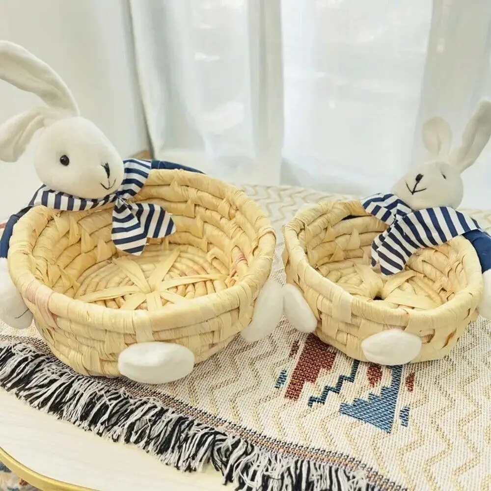 Straw-Woven-Handwoven-Storage-Basket-Bunny-Bear-Stackable-Easter-Rabbit ...