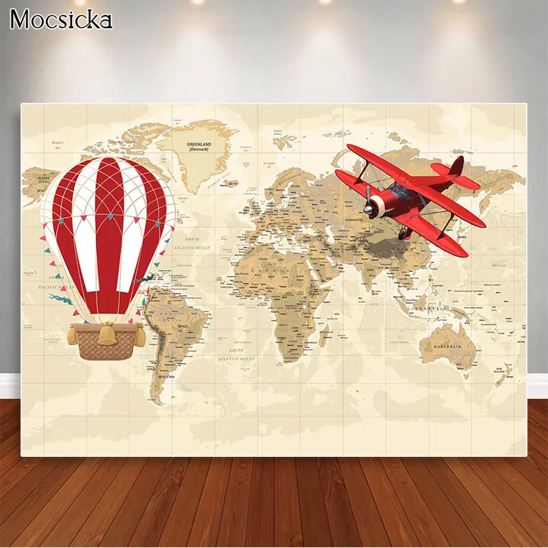 MOCSICKA-Baby-Shower-Backdrop-World-Map-Adventure-Photography ...