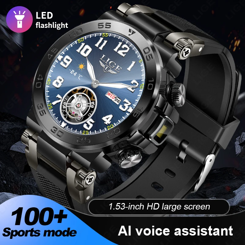 LIGE New Smart Watch LED Flashlight Bluetooth Calling Receive ...