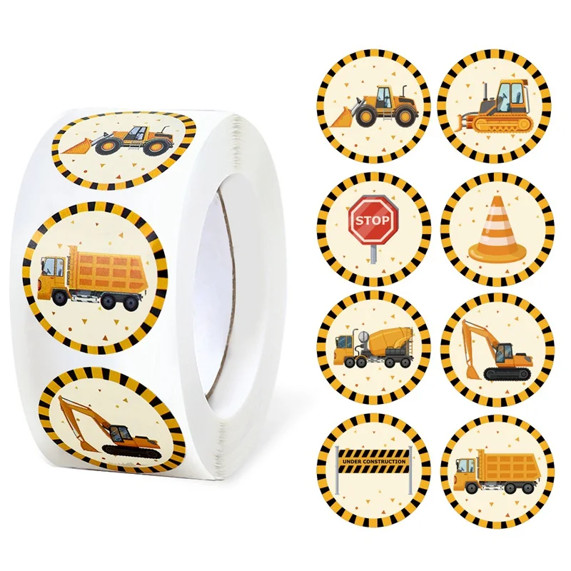 500pcs-8Designs-Kid-Sticker-Excavator-Sticker-Paper-Bulldozer-For ...