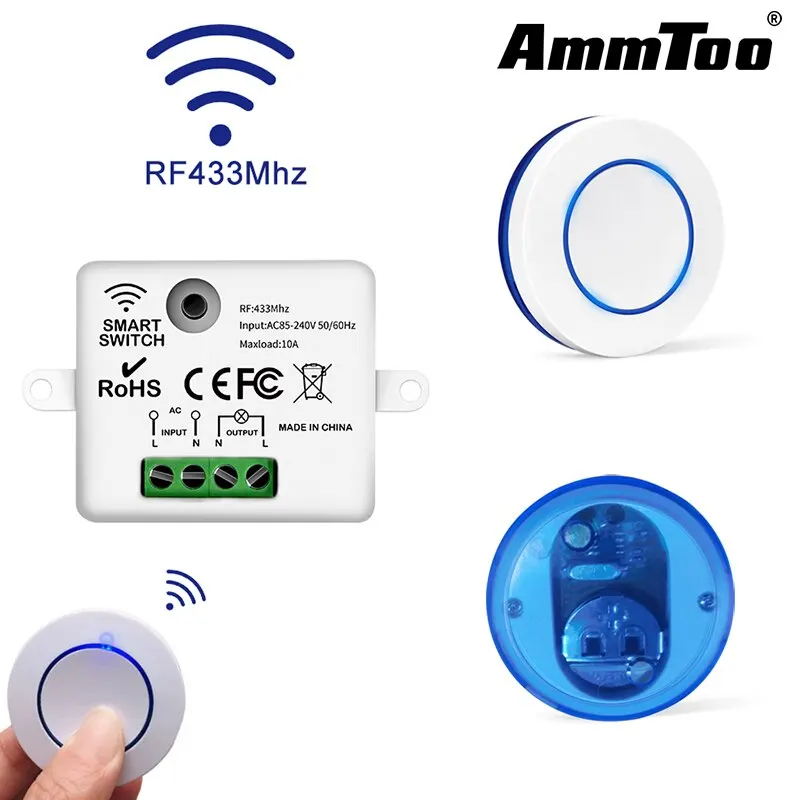 Mini Light Switch Round Wireless Panel Switch Remote Control 10a Relay ...