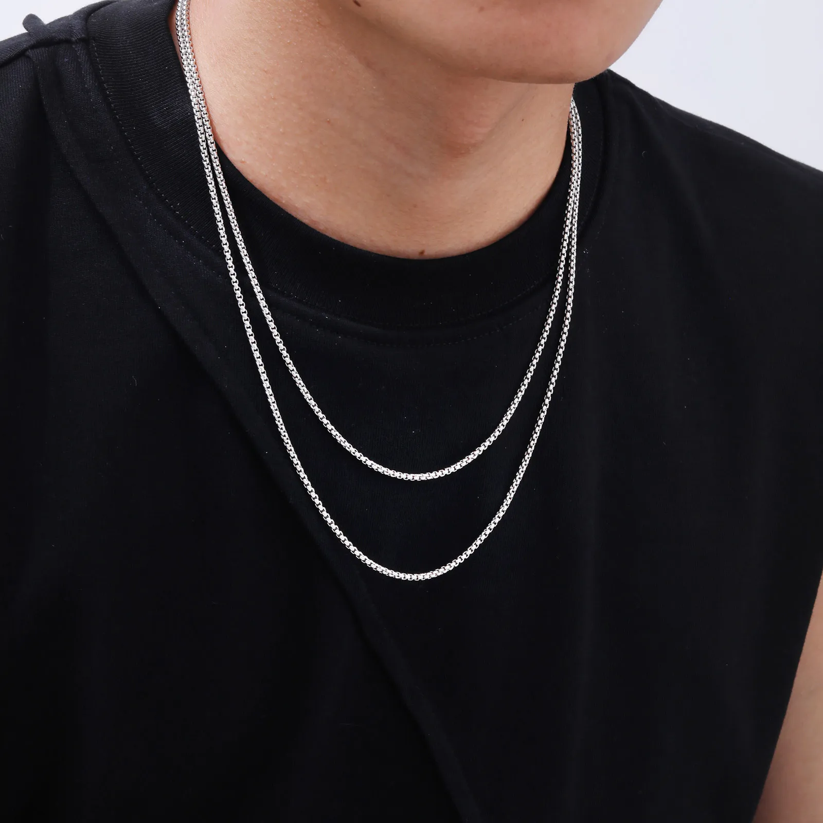 Double-layer Square Box Chain Necklaces for Men Boys,2MM Stainless ...