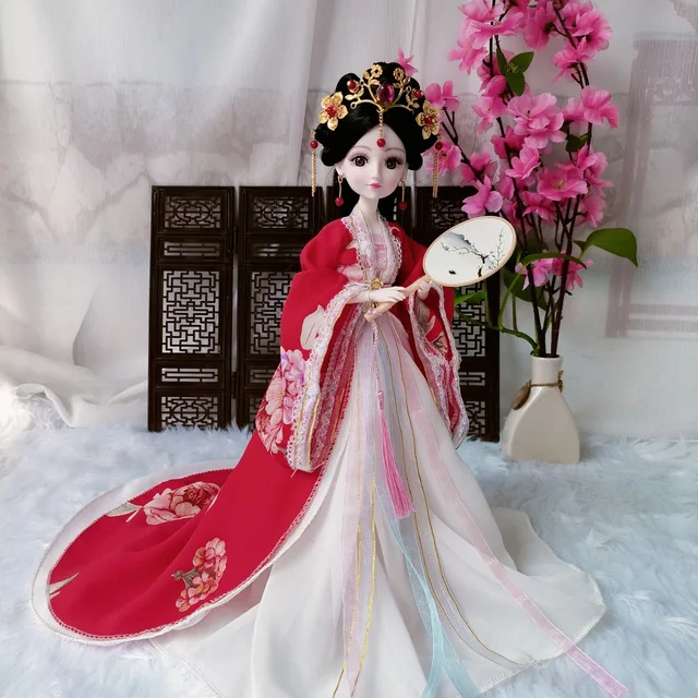 1/6 BJD Chinese Ancient Doll Hanfu Clothes Trailing Skirt Headdress ...