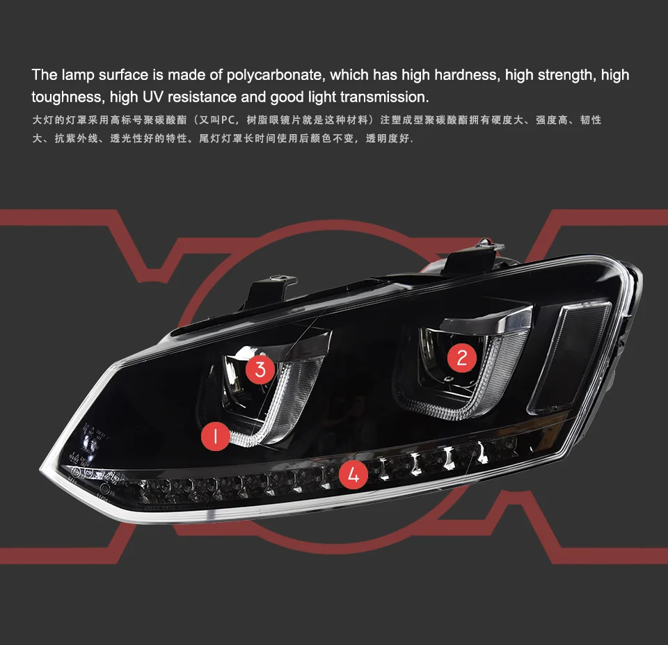 VW Polo Headlights 2010-2017 Polo LED Headlight LED DRL Hid Head lamp ...