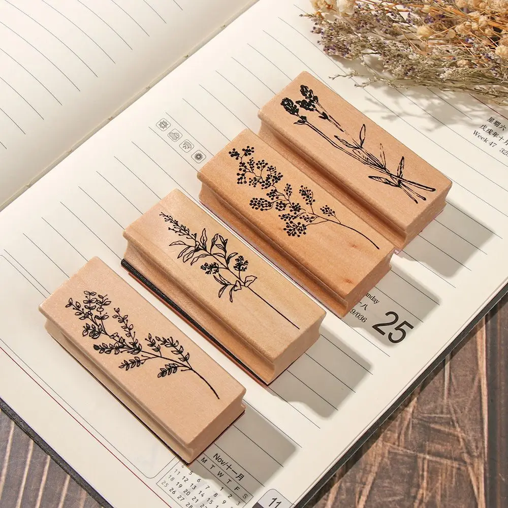 Vintage-Plants-Stamp-Plant-Flower-Pattern-Wooden-Rubber-Stamps-DIY ...